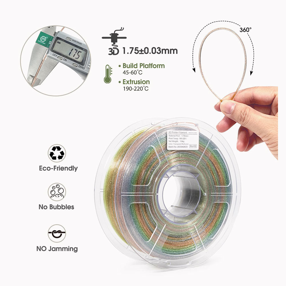 Transparent Rainbow PLA Glitter Filament – iSANMATE